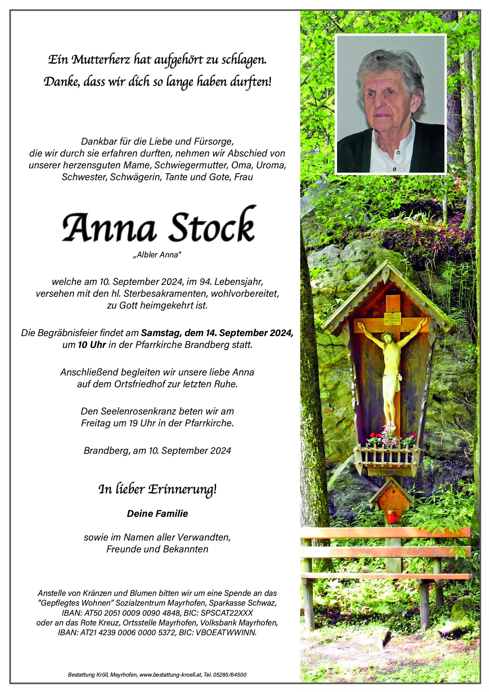 Kröll Franz Bestattung- und Überführungs GesmbH - Sterbefälle